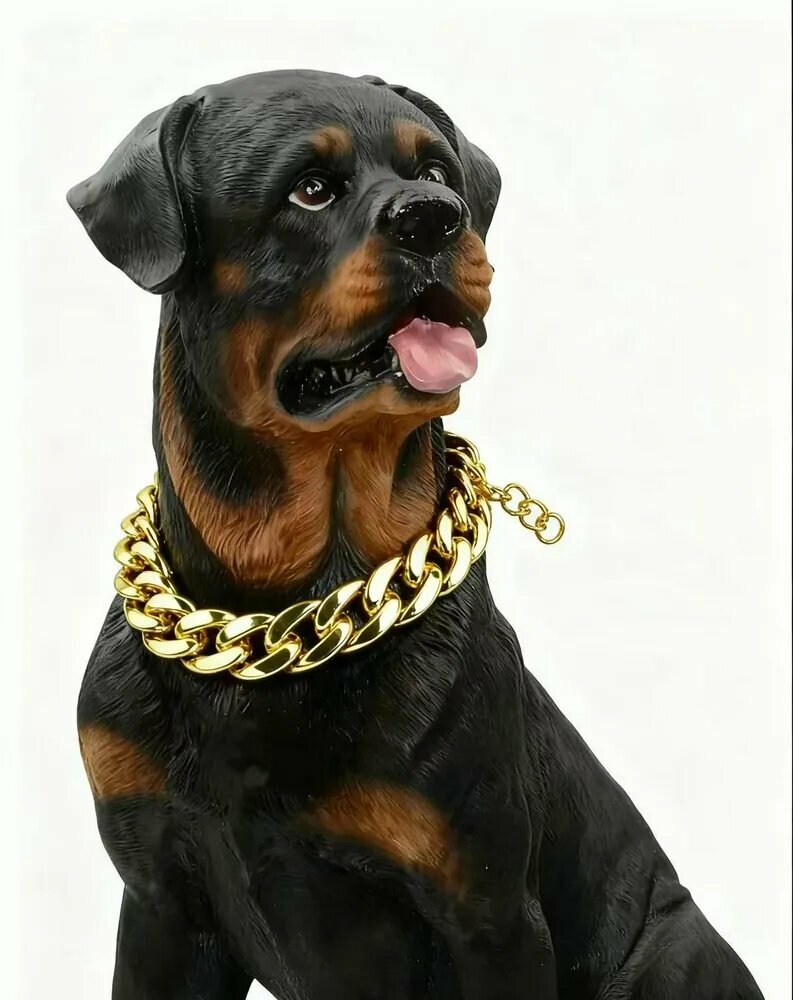 Ошейник для ротвейлера золотой, тяжелая цепь с металлическим замком, стиль "Босс" для крупных пород