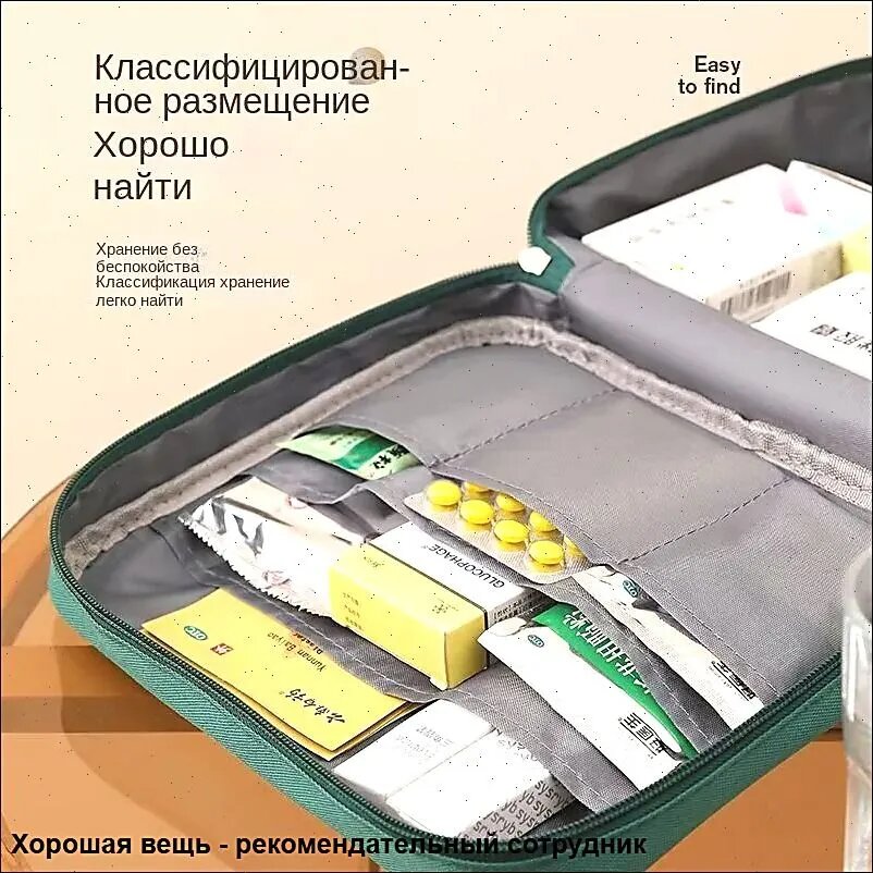 Походная аптечка портативный органайзер для лекарств для дома и путешествий Зеленый — фото 1