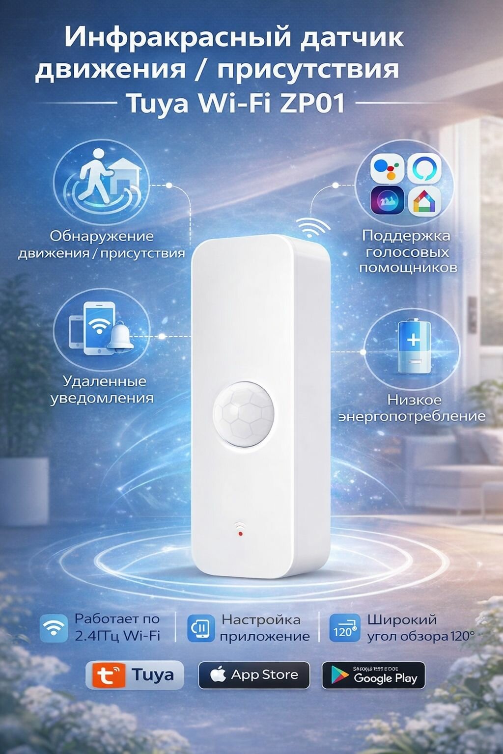 Инфракрасный датчик движения / присутствия Tuya Wi-Fi (Д)