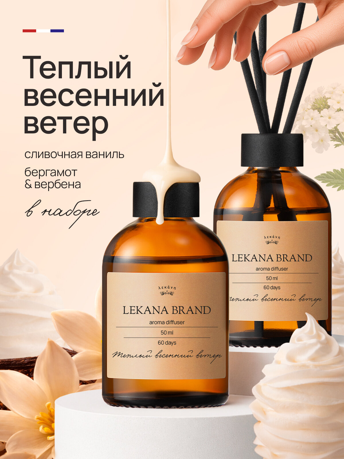 Набор диффузоров "Янтарь без воска «Теплый весенний ветер", объём 2*50 мл, LEKANA BRAND