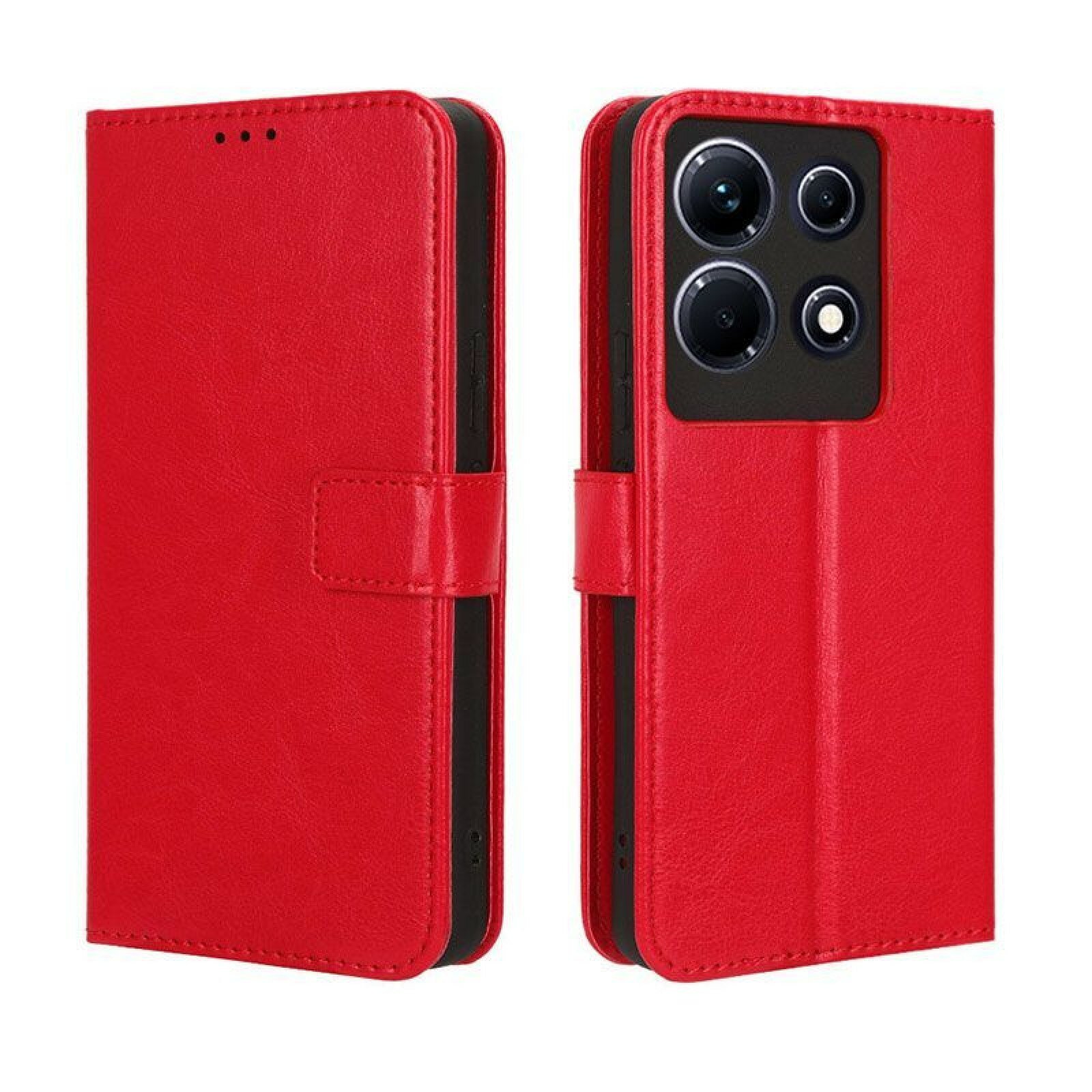 Чехол-книжка MyPads для Infinix Note 30 и Note 30 5G красный из искусственной кожи с карманом и магнитом