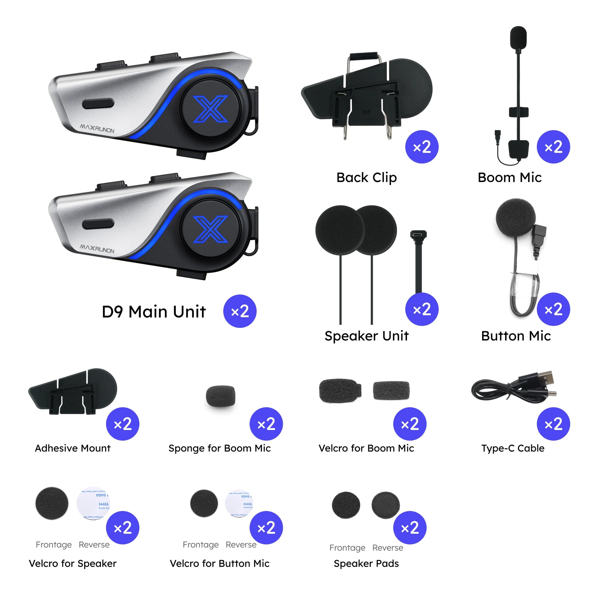MAXRUNON D9 Bluetooth гарнитура для шлема, комплект