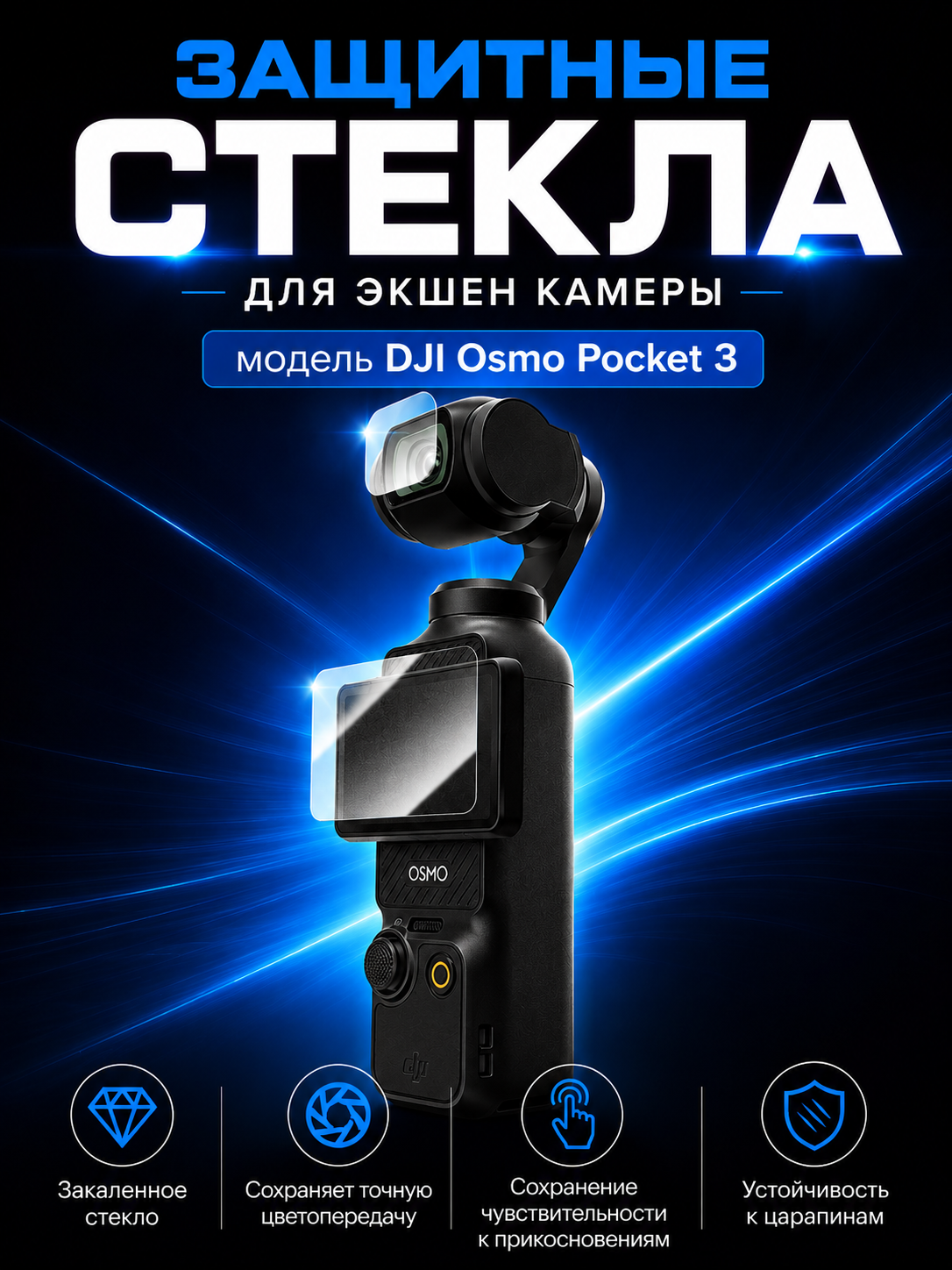Защитное закаленное стекло Telesin для объектива и экрана камеры Osmo Pocket 3, S6-FLM-01-TDJ