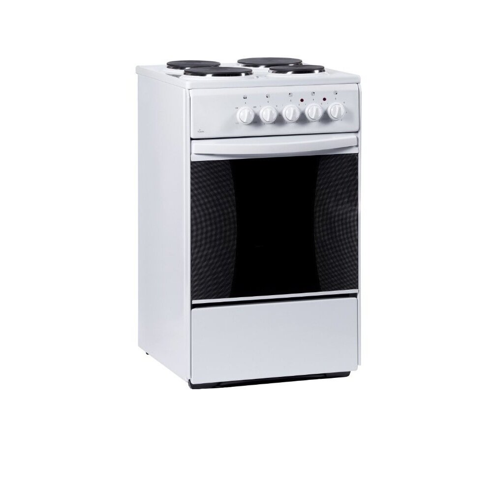 Плита Flama AE 1401 W, электрическая, 4 конфорки, ящик для посуды, белая