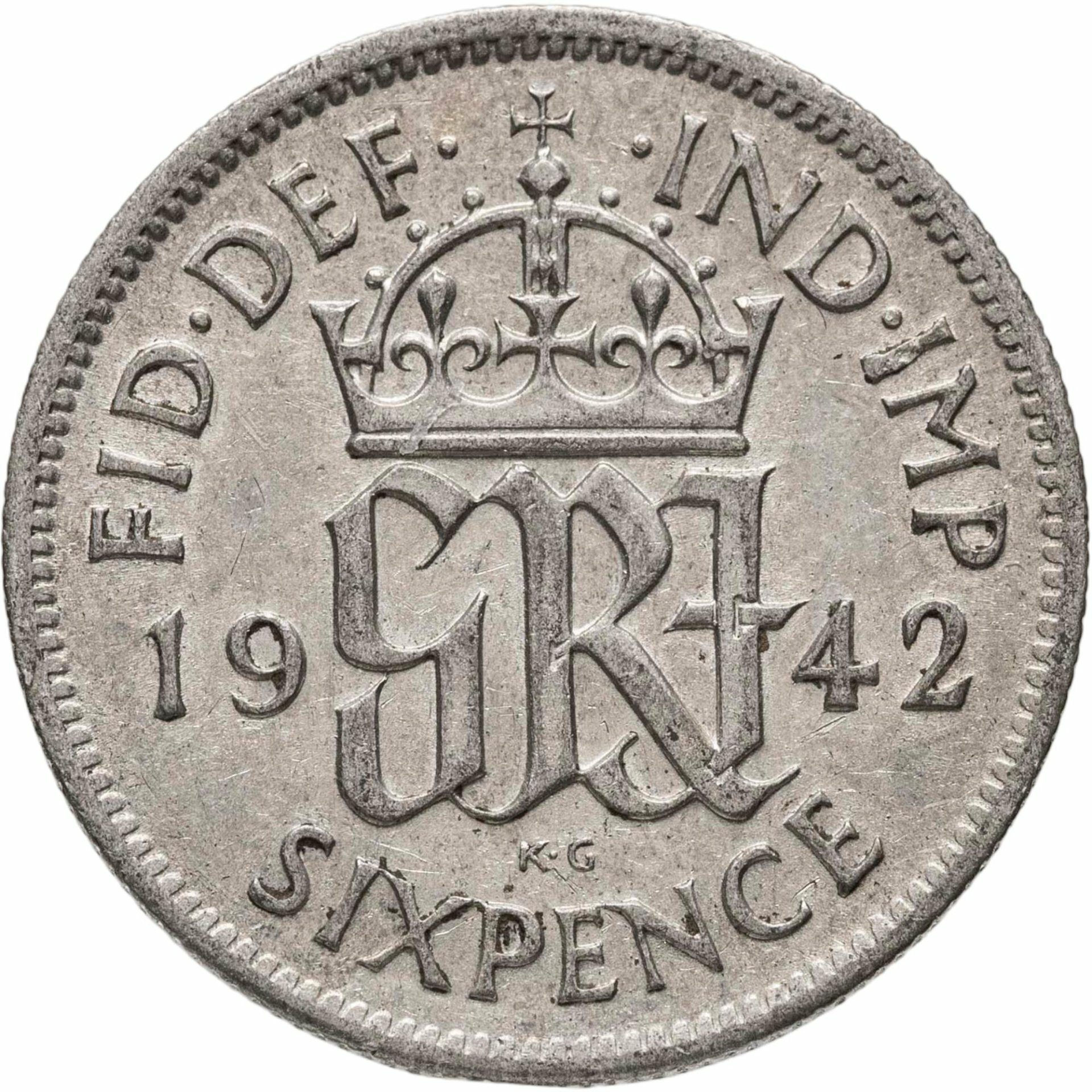Великобритания 6 пенсов pence 1942, Серебро 500, в сохранности XF