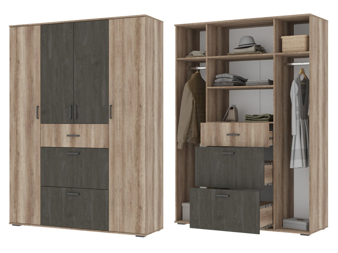 Шкаф нельсон ШК 03 (СОЛО-3) (1,600х2,200х0,500), дуб каньон/железный камень Стендмебель