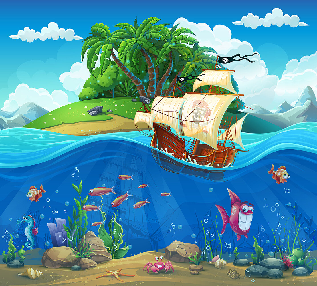 Фотообои Divino Decor "Пираты у острова" К-043 300*270 фактура холст