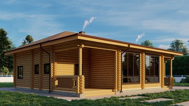 Готовый проект бани № 392, из оцилиндрованных бревен ЕВ Ø-240мм.