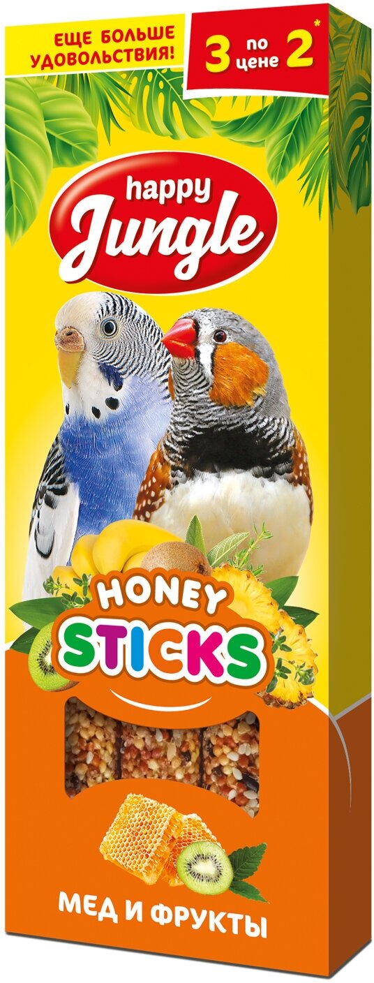 Happy Jungle J204 Палочки для птиц мед+фрукты 3шт