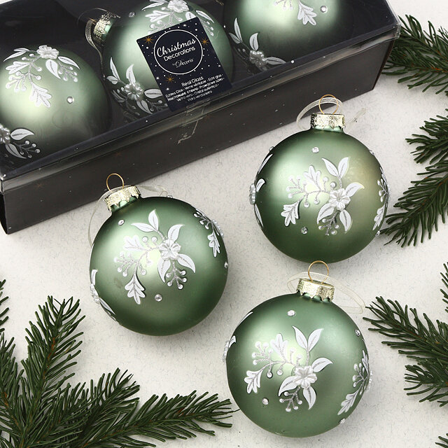 Набор стеклянных шаров Fiori di Verbena 8 см, шалфейный, 3 шт, Kaemingk, 061897-1