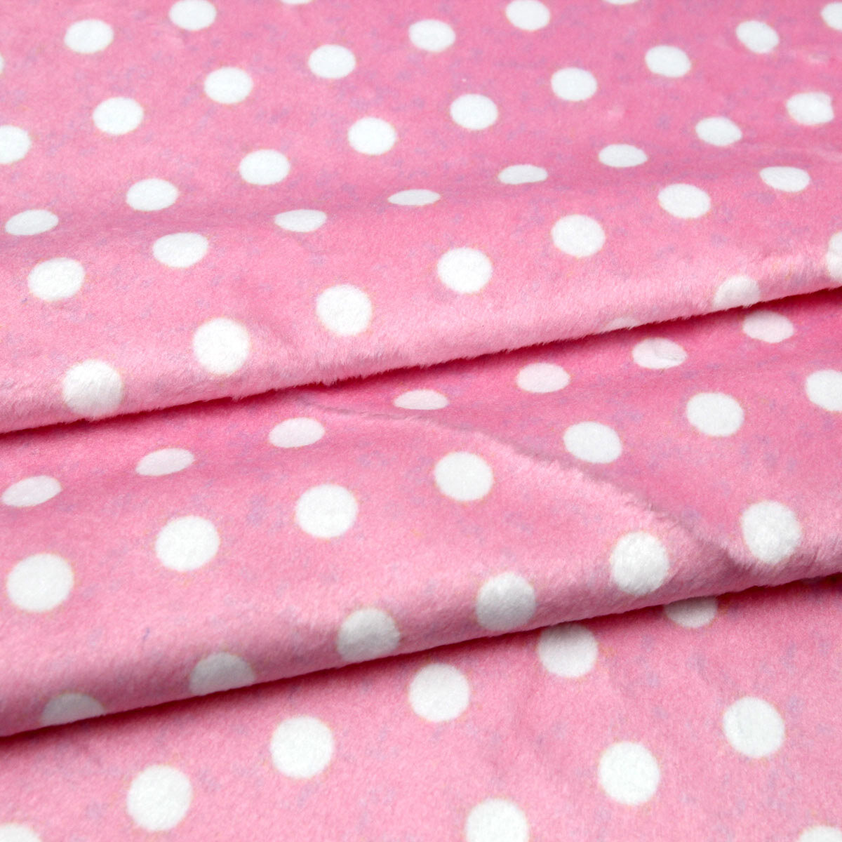 Плюшевая ткань с принтом горох SOVUSHKA, 47*47 см, ворс 3 мм (светло-розовый, белый)