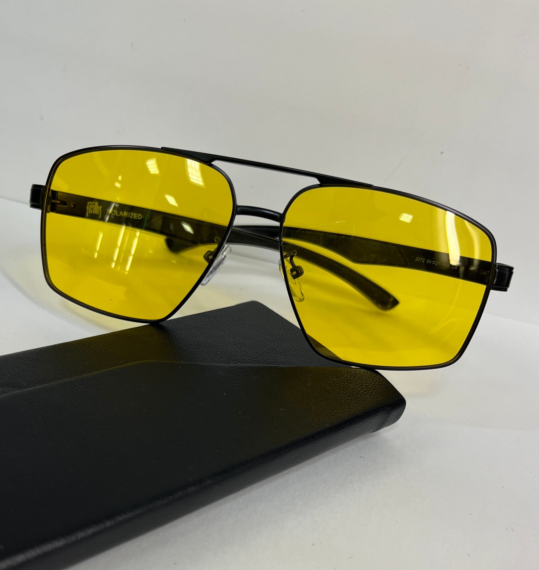 Очки для вождения, антифары для водителей, жёлтый цвет линзы, 100% защита от УФ лучей, жесткий футляр и мешок для переноски очков в комплекте