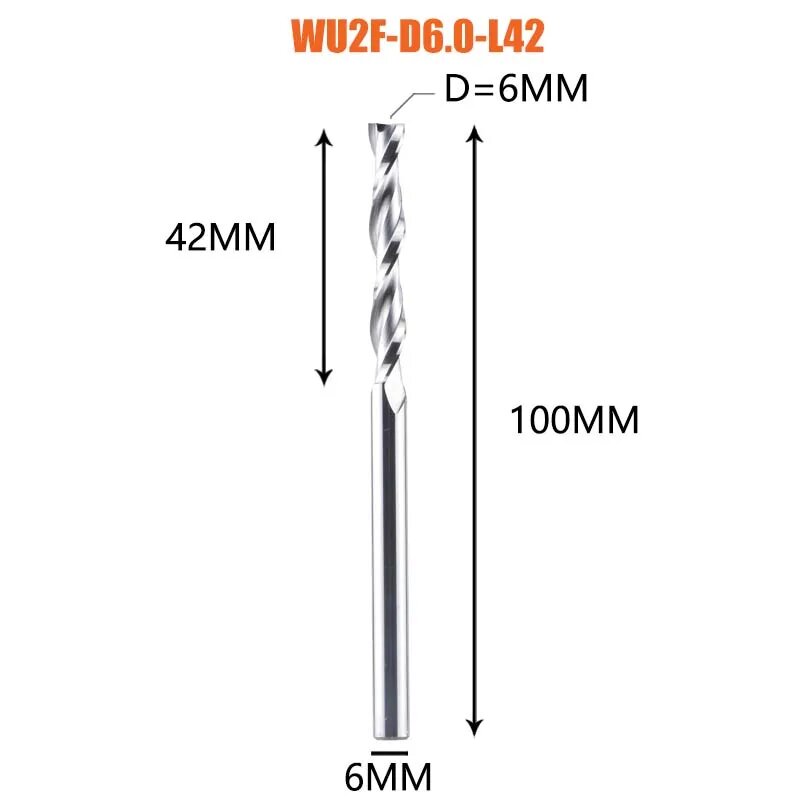Dreanique твердосплавная фреза WU2F UP 3,175 4 6 8 мм 2-канальная WU2F-D6.0-L42