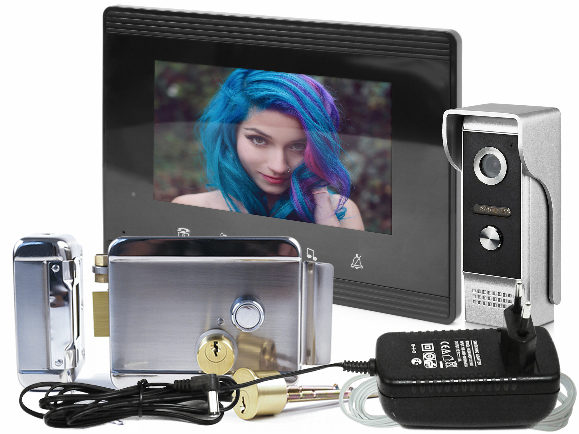 Набор (цветной домофон - замок) - ЕП-(7200) + Lock-AX/042 (F1457EU) + вызывная панель (замок домофон на калитку)