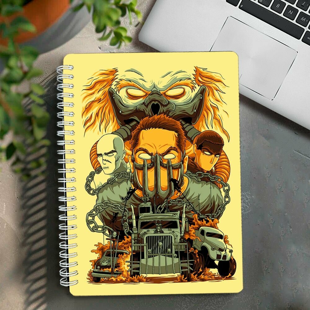 Блокнот деревянный Wood-Book с принтом для записей, в клетку, на пружине Фуриоса и Макс