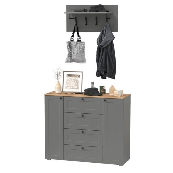 Остин 16.221 Комод + 15.12 Вешалка, цвет серый графит/дуб крафт золотой