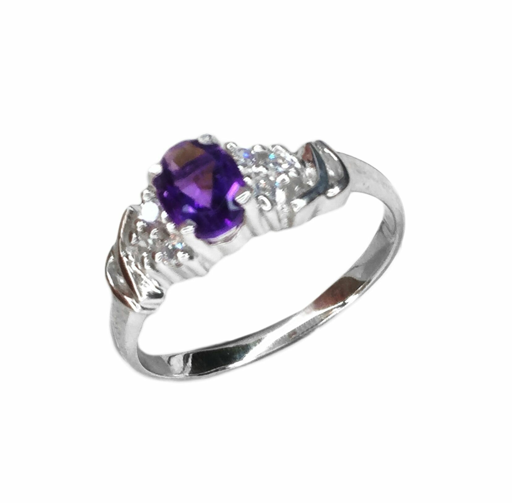 Кольцо тонкое, серебро, 925 проба, родирование, танзанит, фианит