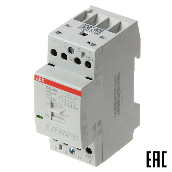 Контактор АВВ 230В AC/DC 25А 4з модульный с ручкой управления EN25-40N-06 1SAE232111R0640