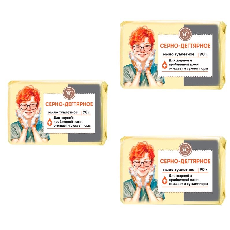 Туалетное мыло Невская косметика серно дегтярное 90 г, 3 шт