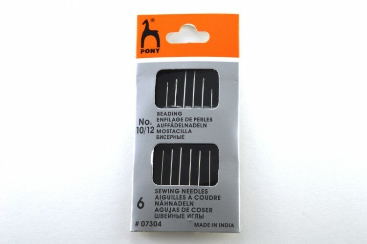 Иглы для бисера PONY 07304, размер 10-12, диаметр 0,46/0,42/0,35мм, длина 55,5/53/51мм, простое ушко, сталь, 1034-078, 1уп (6шт)