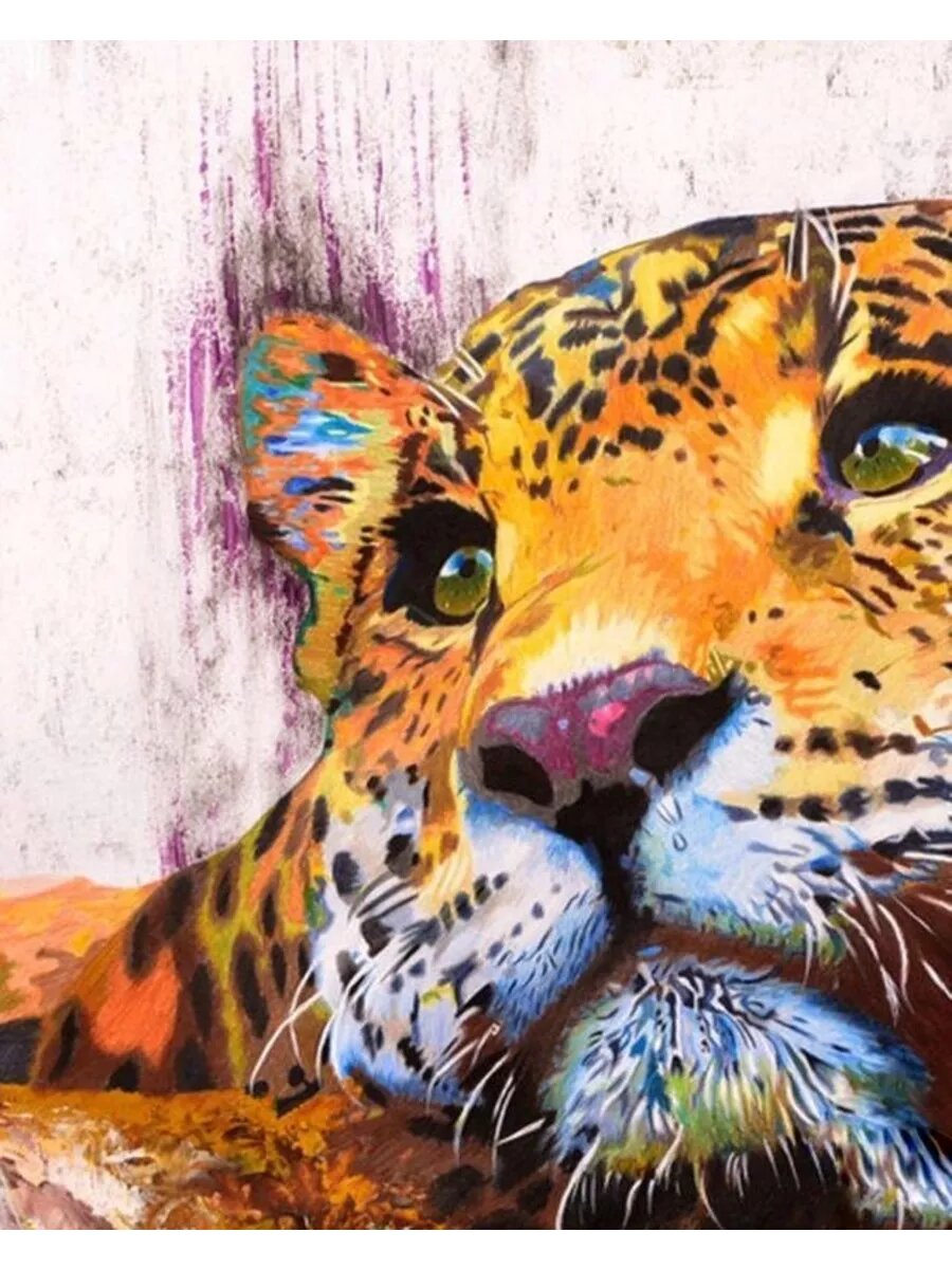 Алмазная мозаика (круглая) Красочный леопард 40х50 см