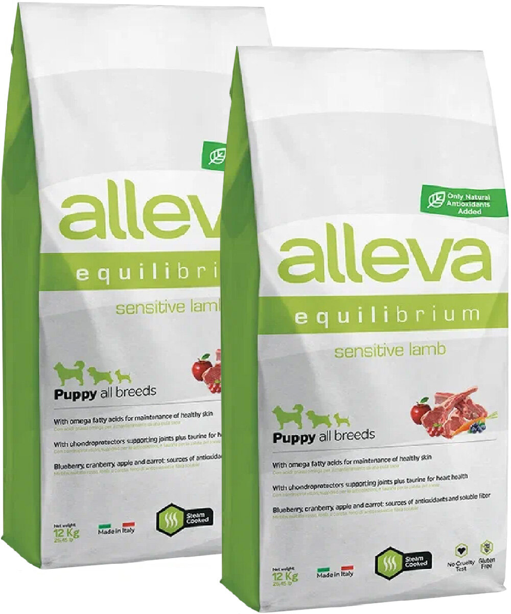 ALLEVA EQUILIBRIUM PUPPY ALL BREEDS SENSITIVE LAMB низкозерновой для щенков всех пород с чувствительным пищеварением с ягненком (12 + 12 кг)