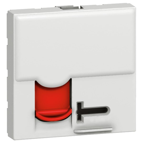Legrand (Легранд) Розетка RJ45 Mosaic кат. 6 FTP с контролем доступа 2 модуля белый с красной шторкой (комплект 5 шт.) 076595