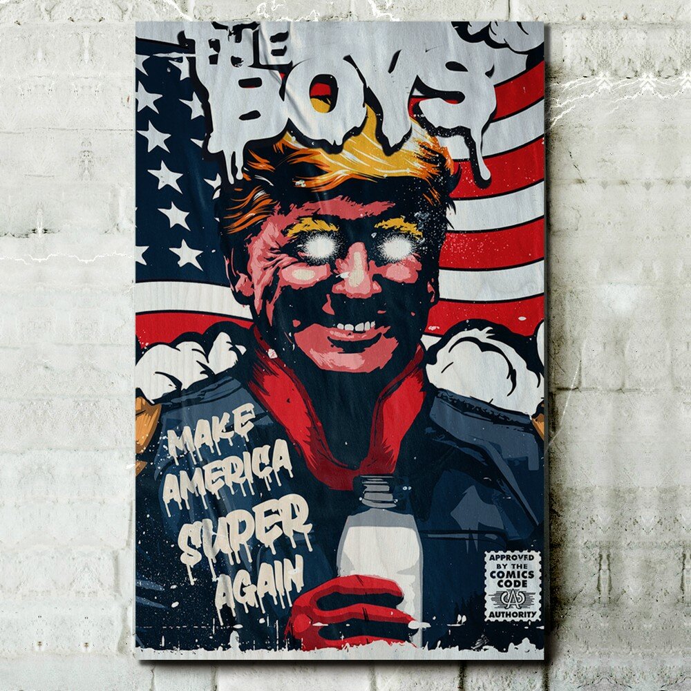 Картина интерьерная на дереве Пацаны и Трамп коллаб (The boys, Make America) - 15785 В