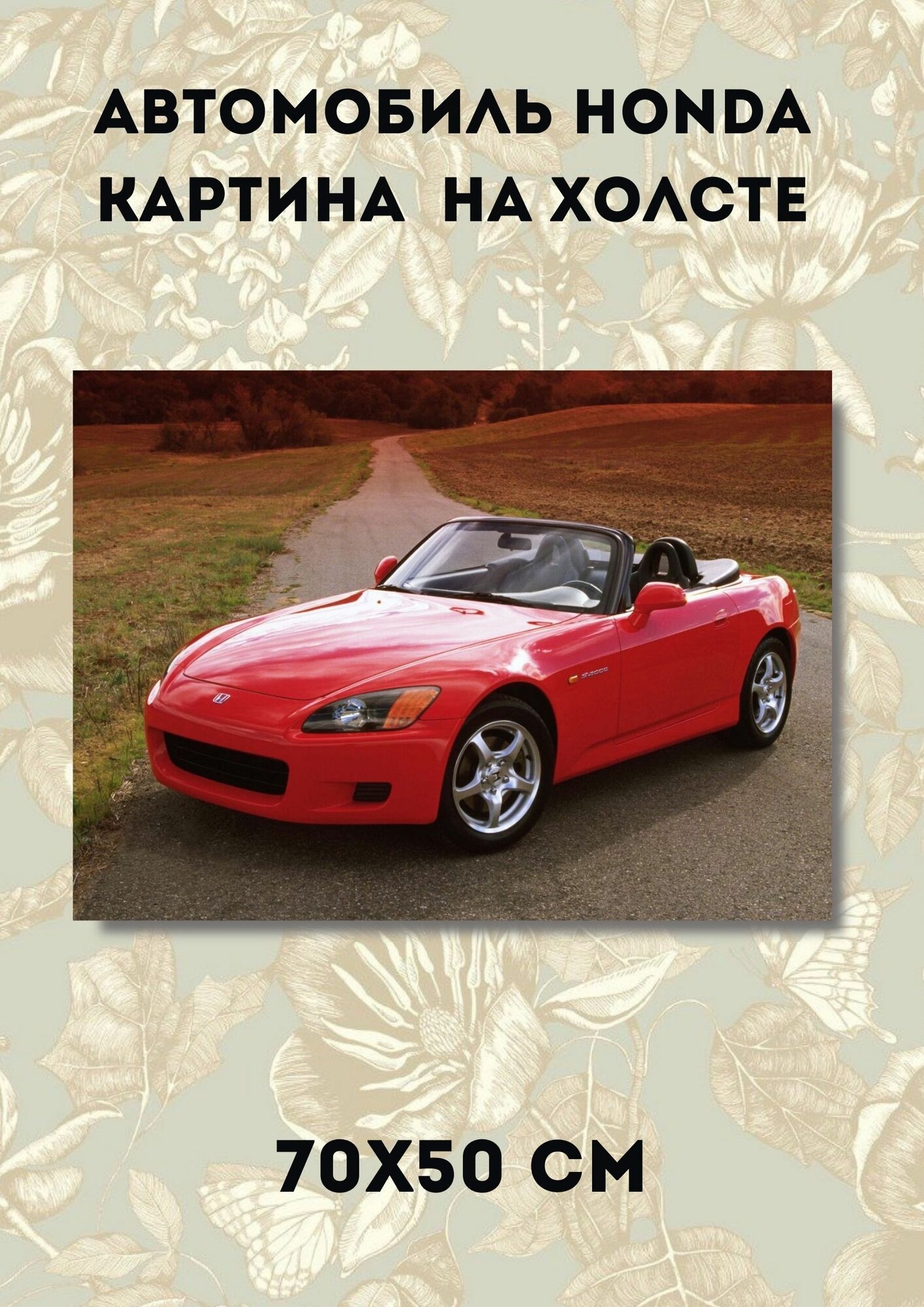 Фотокартина на стену 70x50 - "Автомобиль Хонда красного цвета" Для любителей Honda S2000