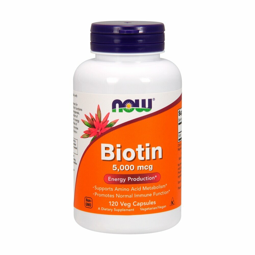 NOW Biotin, 5000 мкг / 120 капсул вегетарианских