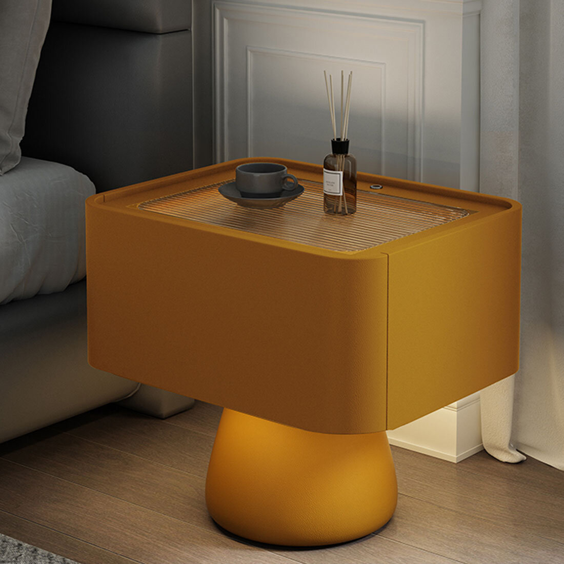 Прикроватная тумбочка с подсветкой в стиле Wabi-Sabi Calix (оранжевый 45*40*48 см)