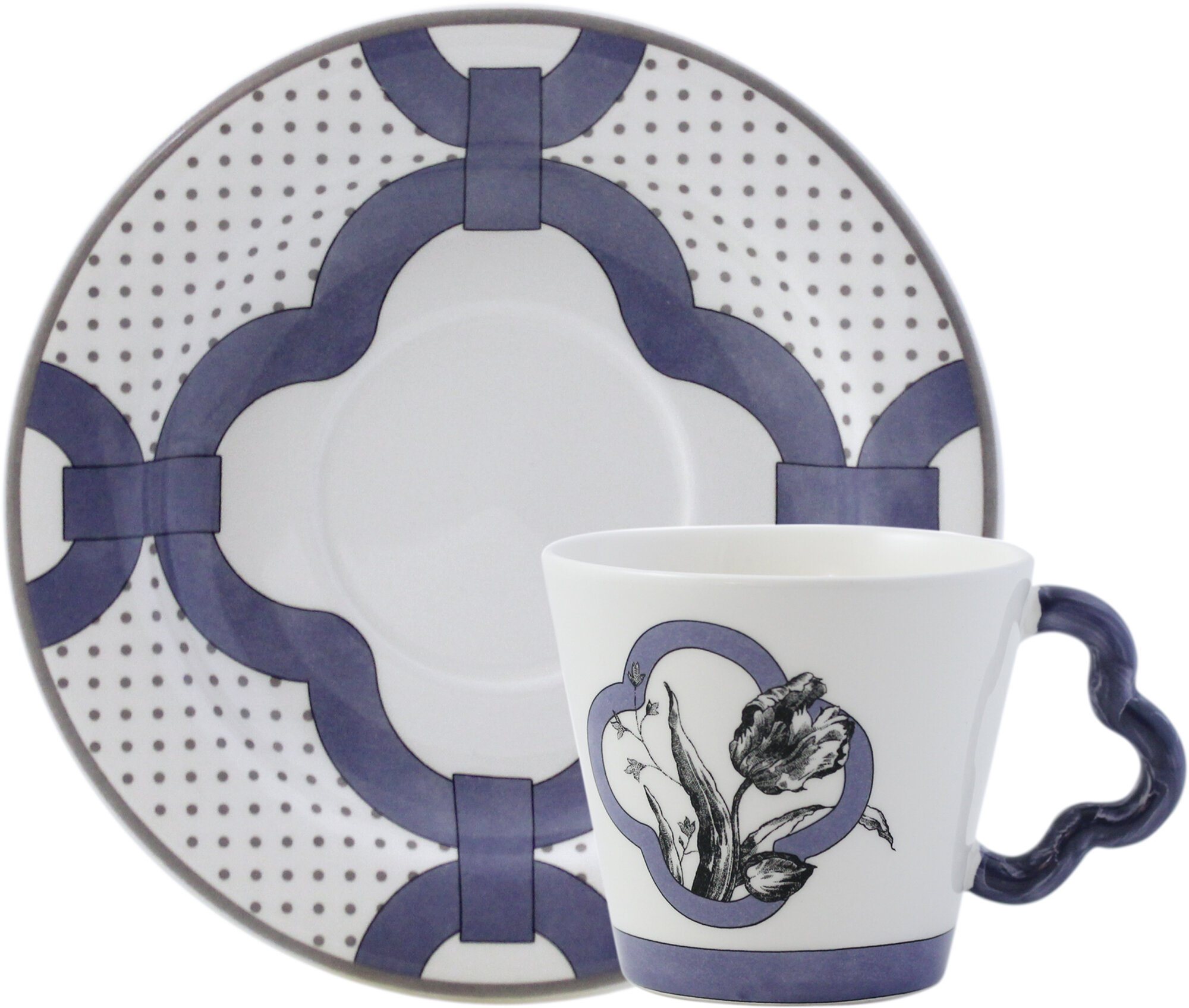 Чашка и блюдце Gien (для чая), Аллюр, Тюльпаны, фиолетовая, 200 мл, 17 см.