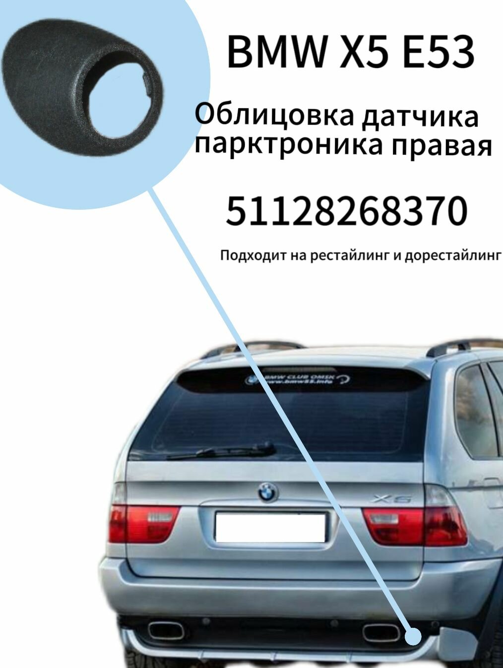 Облицовка парктроника заднего правая x5 e53