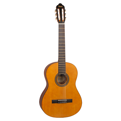 Valencia VC204L Гитара классическая леворукая, верхняя дека: ель, нижняя дека и обечайка: нато, гриф: жабон, накладка грифа и нижний порожек: махагони, колки: винтажные, никель, цвет натуральный