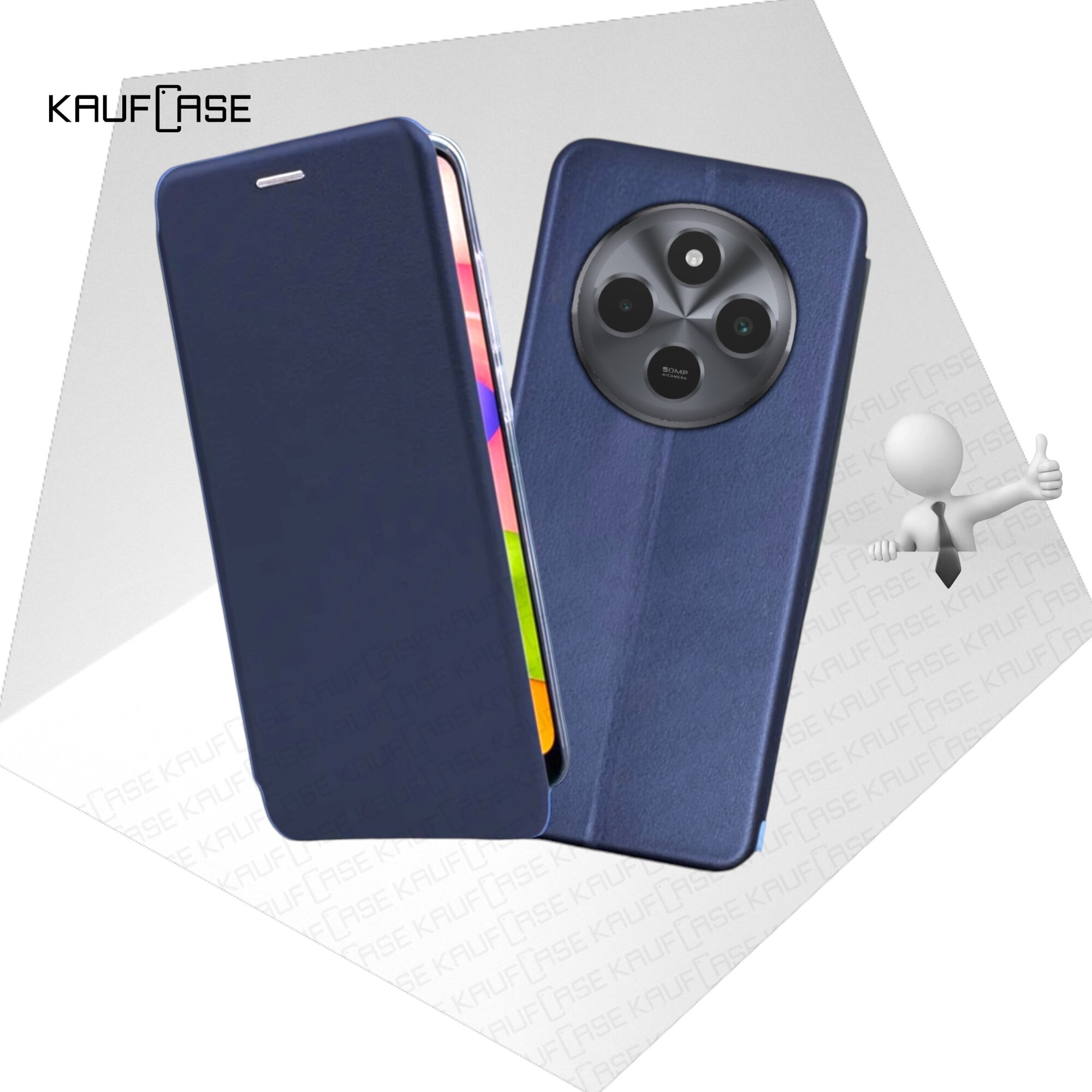 Чехол книжка для телефона Xiaomi Redmi 14C (6.88"), темно-синий. Текстура под кожу