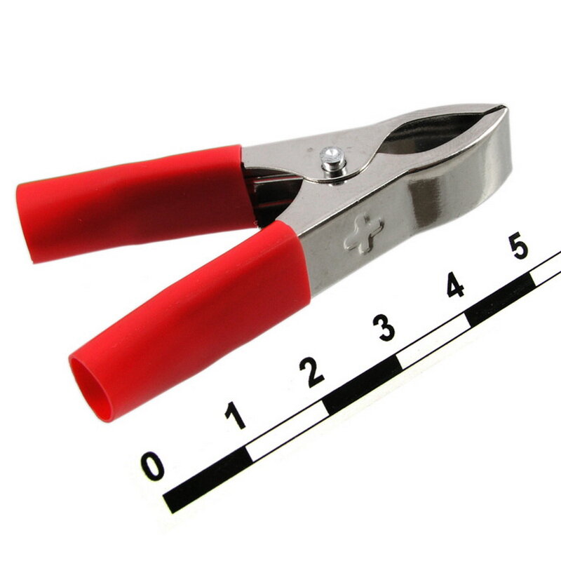 Зажим-крокодил под пайку/обжим, 17 мм, 15 А, красный