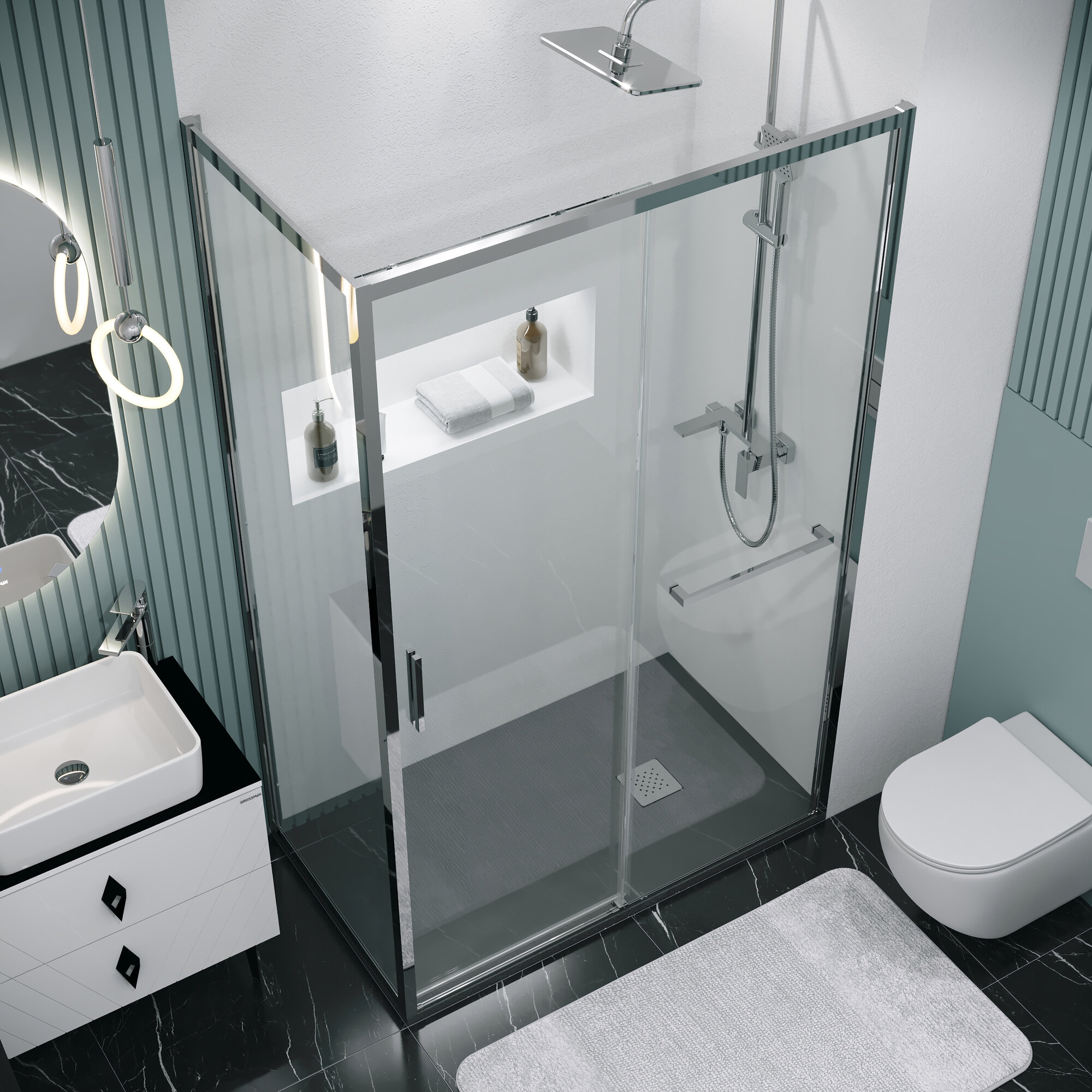 Душевое ограждение Grossman Style 120. K33.05.1090.10.00 (100х90х195) раздвижная, хром, стекло прозрачное,2 места