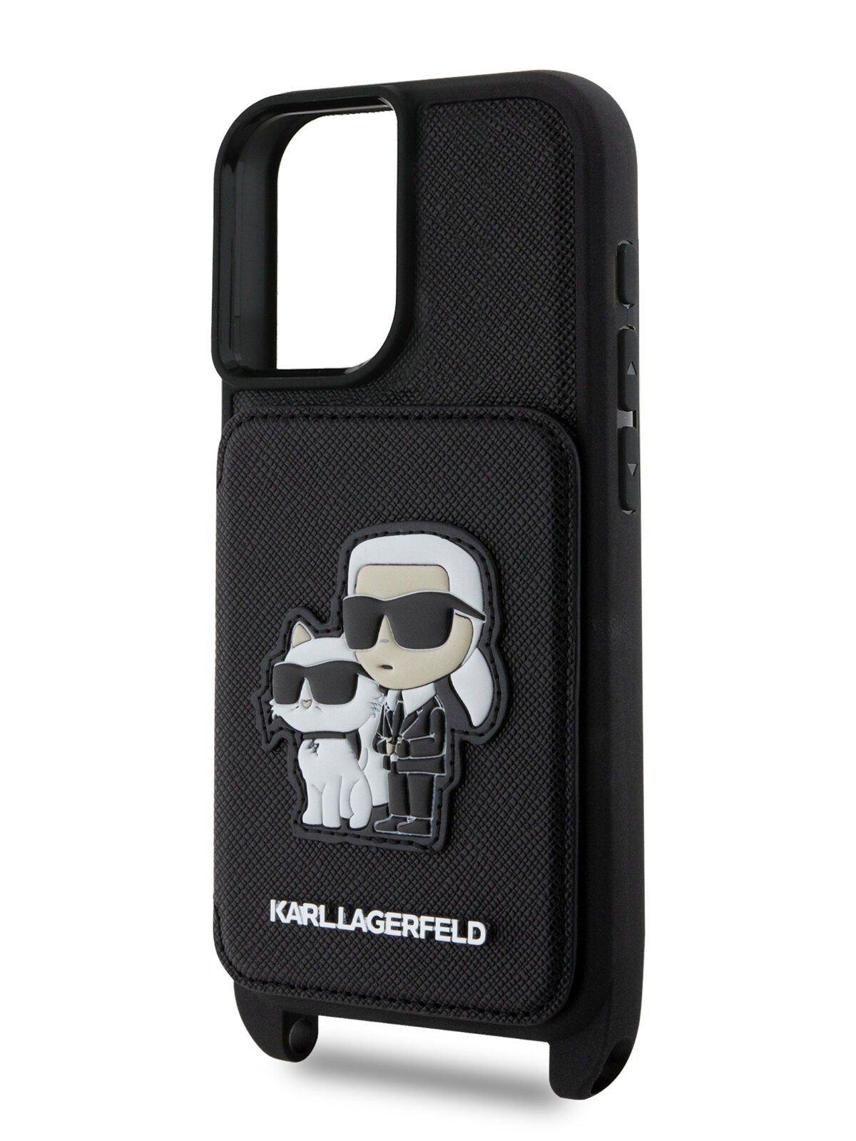 Lagerfeld для iPhone 16 чехол Crossbody cardslot PU Saffiano NFT Karl&Choupette Hard Black