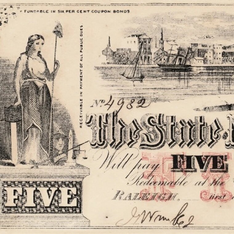 5 долларов 1863 Америка штат Северная Каролина, сувенирная копия, банкноты и купюры редкие коллекционные