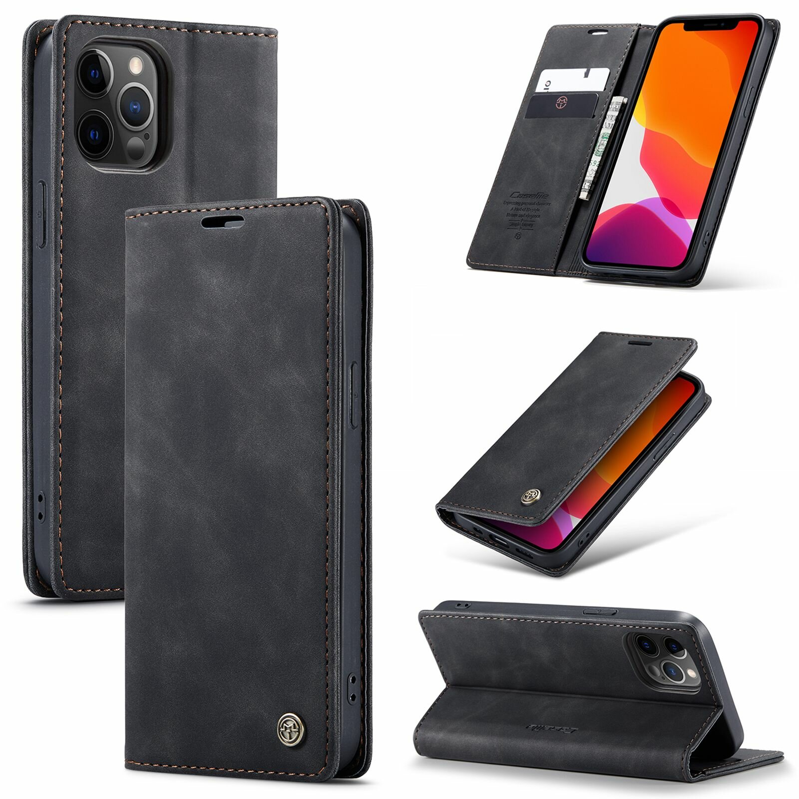CaseMe Кожаный чехол для iPhone 12 Pro Max / Aйфон 12 про макс с визитницей из экокожи