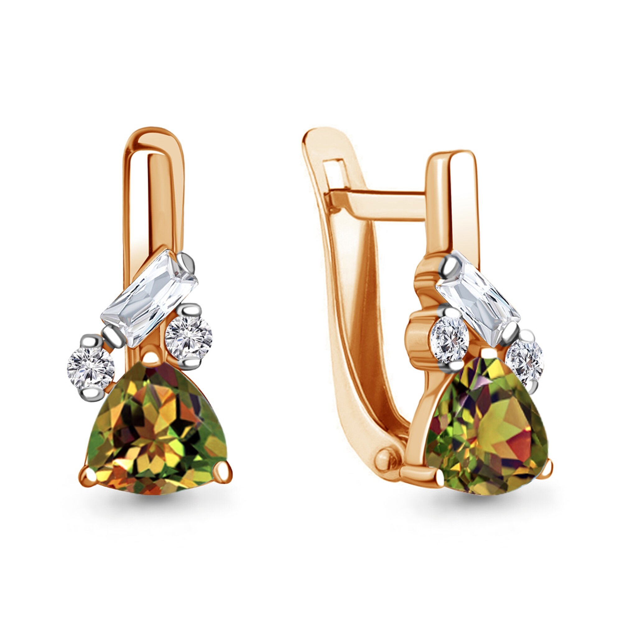 Серьги, серебро, 925 проба, золочение, фианит, султанит