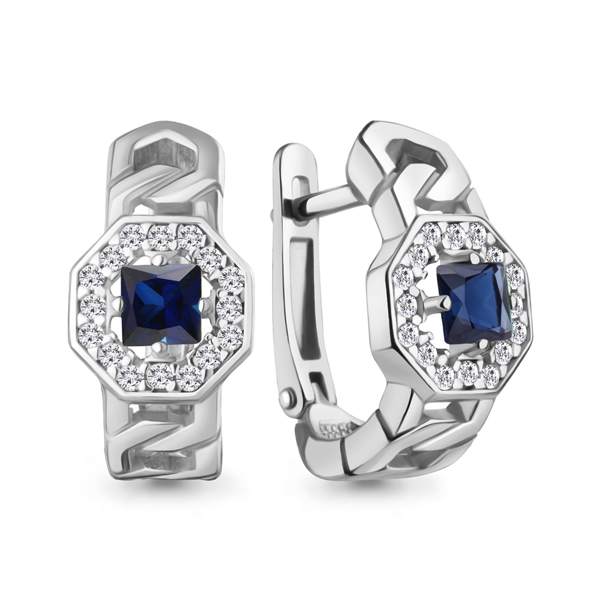 Серьги, серебро, 925 проба, родирование, сапфир синтетический, фианит