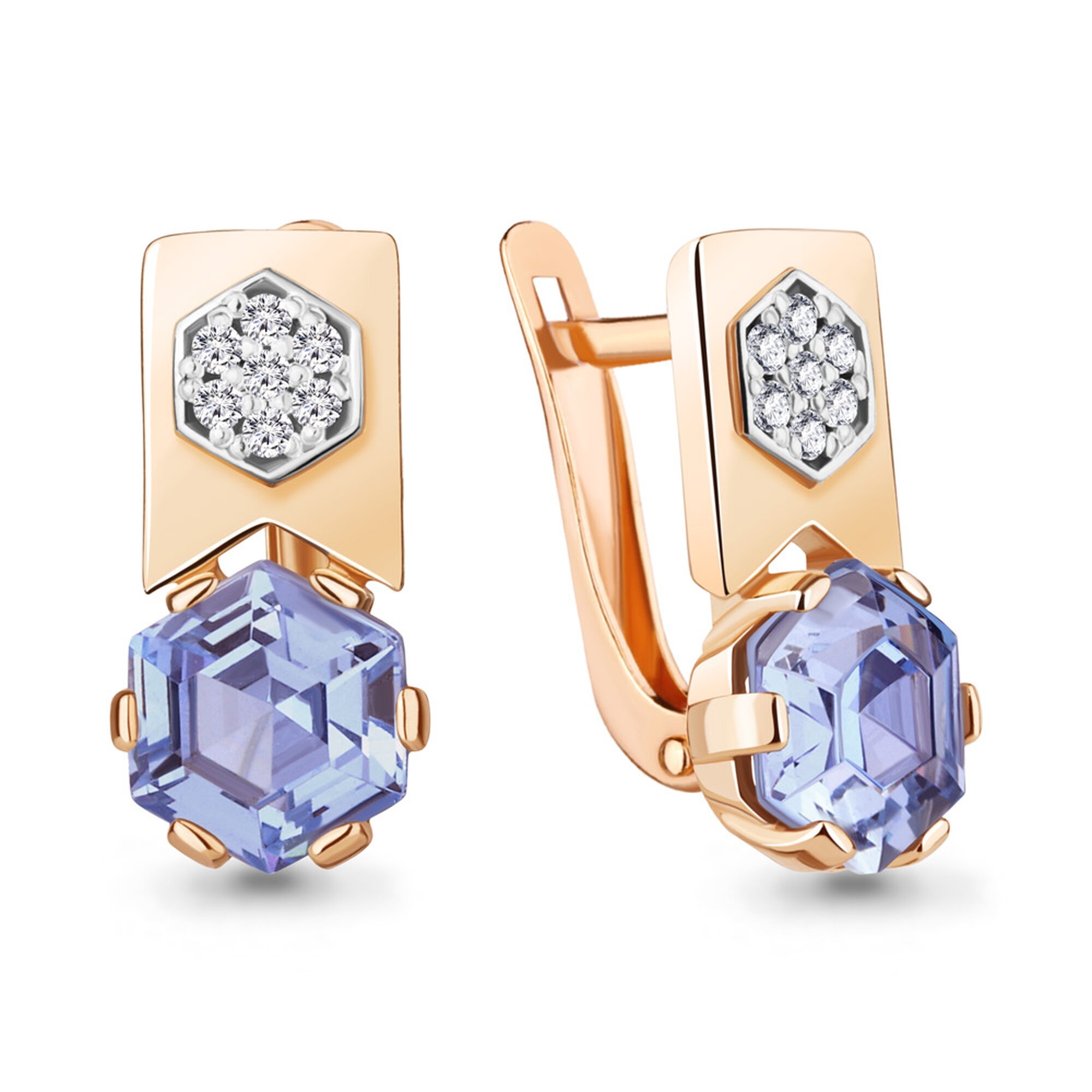 Серьги, серебро, 925 проба, золочение, танзанит, фианит