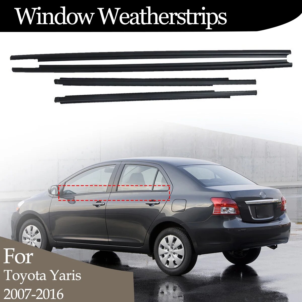 Комплект из 4 уплотнителей для внешних окон автомобиля Toyota Yaris Sedan 07-16, водонепроницаемые, герметизирующие, автомобильные аксессуары