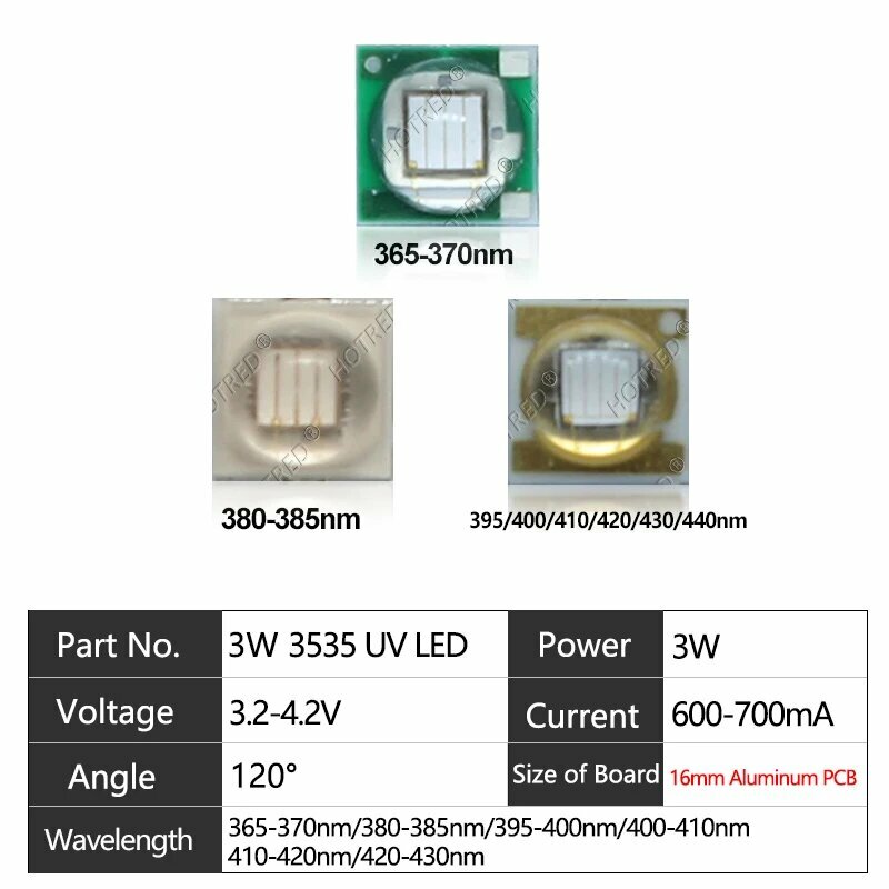 HotRed 3 Вт УФ-лампа фиолетового цвета 3535 Bare Led, 395-400nm X 10pcs