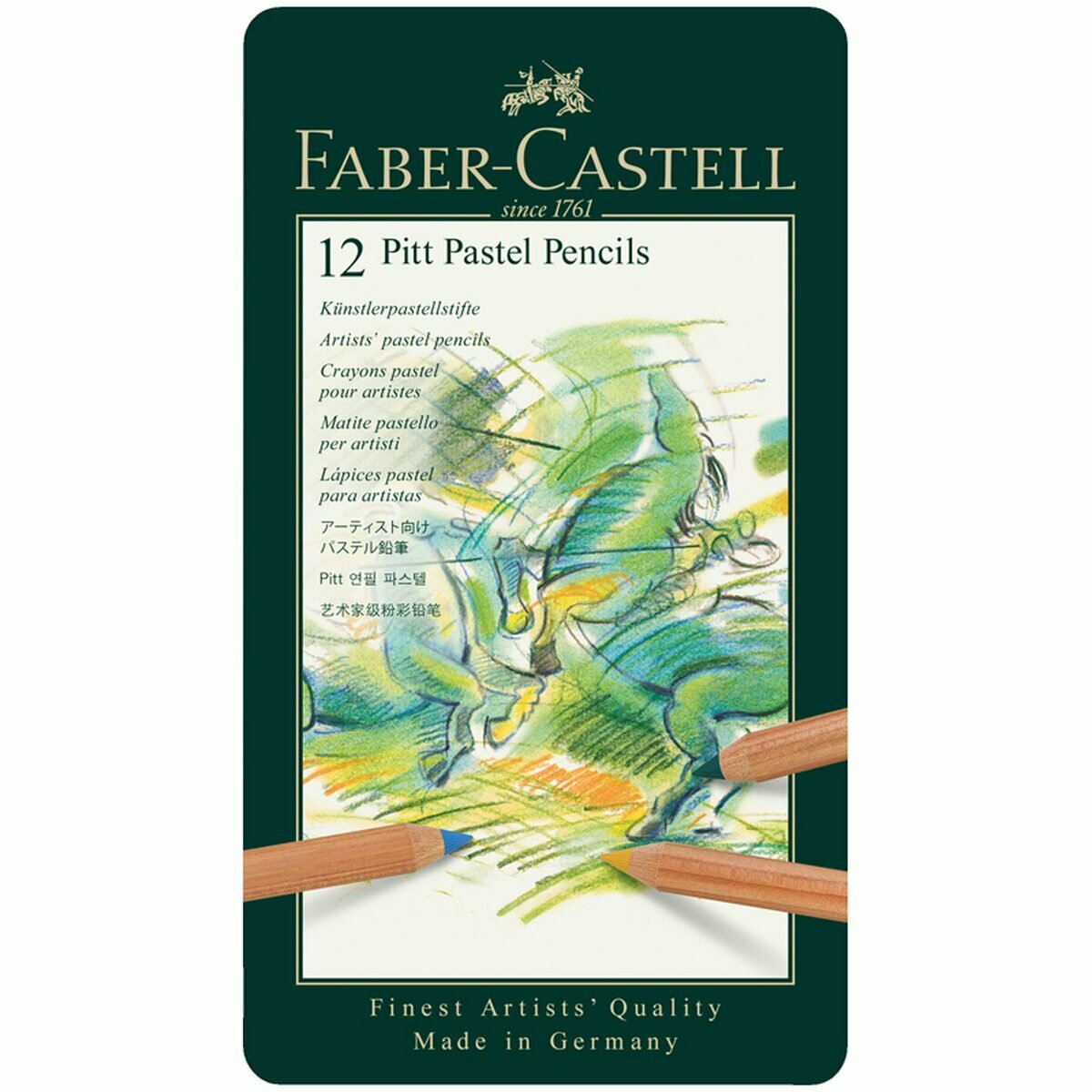 Карандаши пастельные 12 цветов Faber-Castell Pitt (L=175мм, d=4.3мм, круглые) метал. коробка (112112)