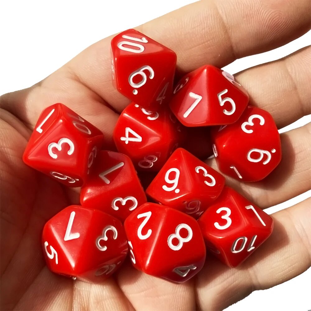DICE 10шт набор акриловых кубиков D10 1-10 Красный