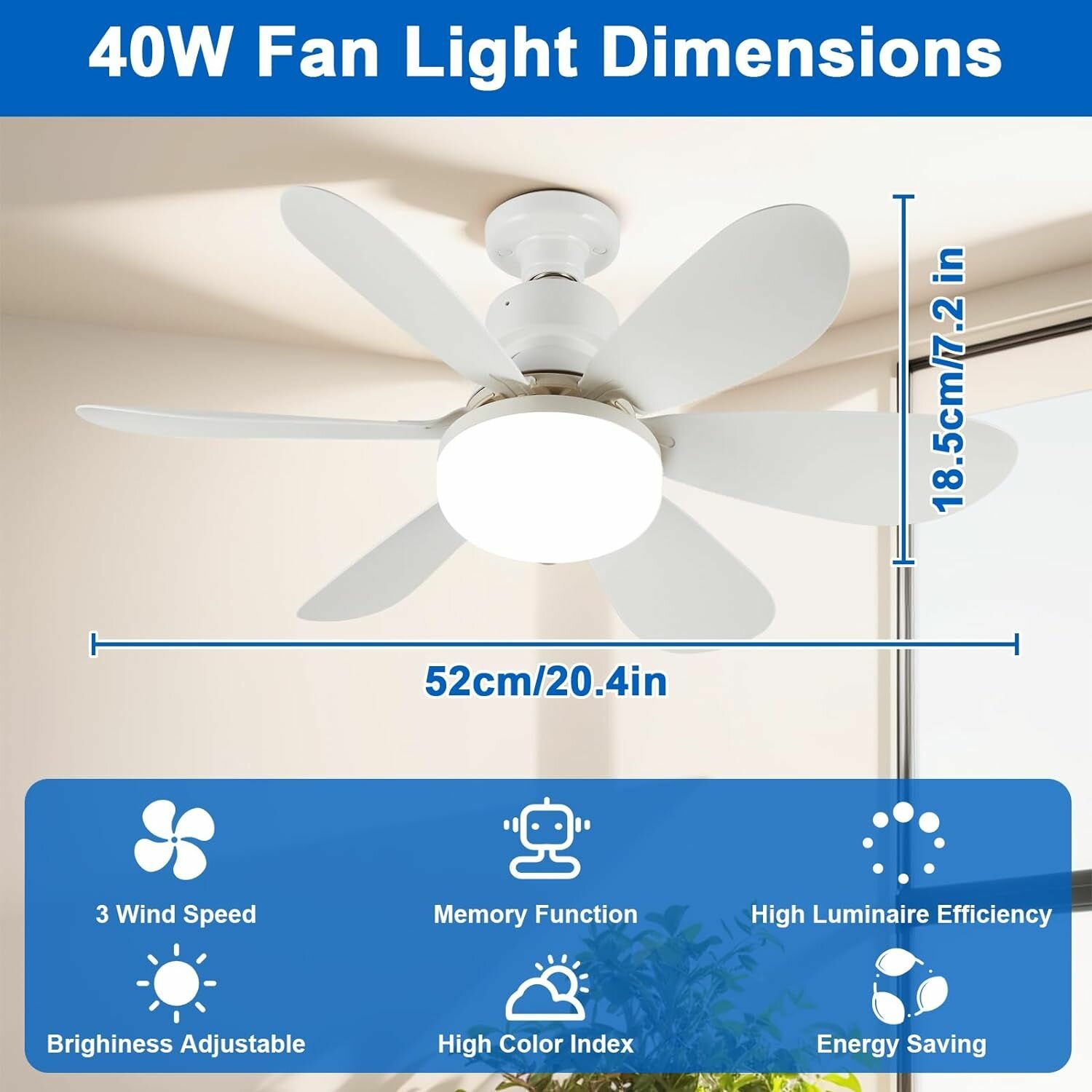 Вентилятор U4dkT0BO fan light, настенный, 40 Вт, пульт ДУ, белый