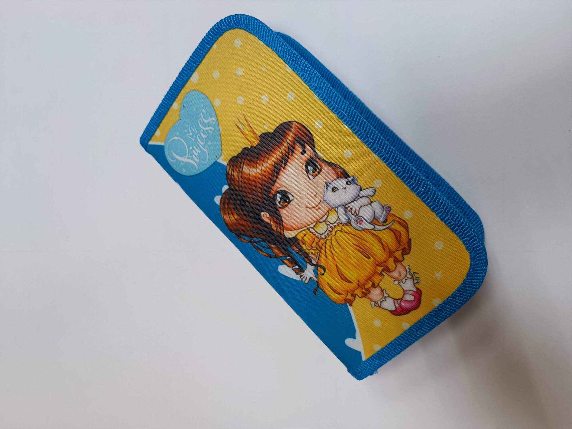 Пенал двухсекционный большой печать на ткани, ПО-49, принцесска И котенок