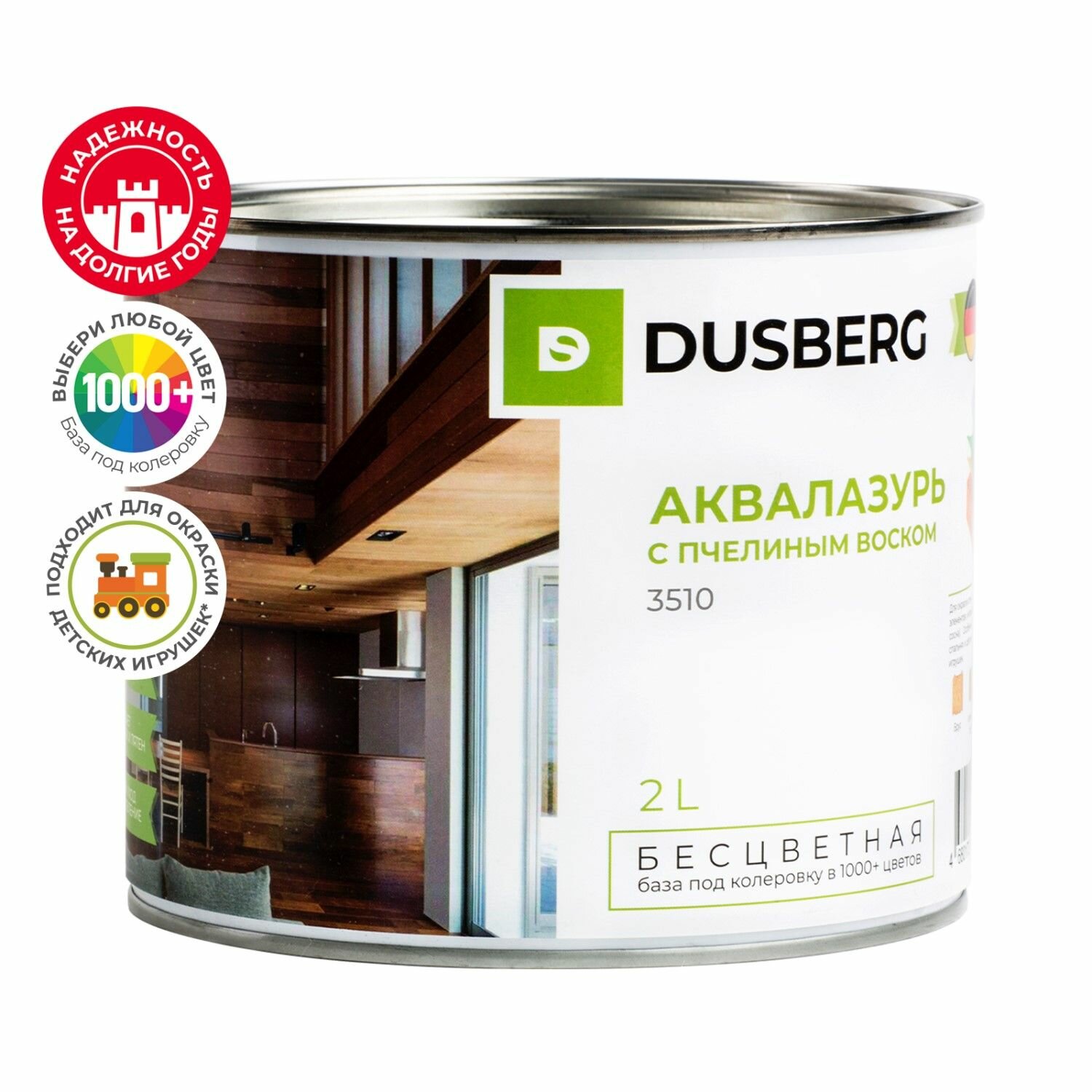 Аквалазурь с пчелиным воском для внутренних работ бесцветная матовая Dusberg 3510 (2л)